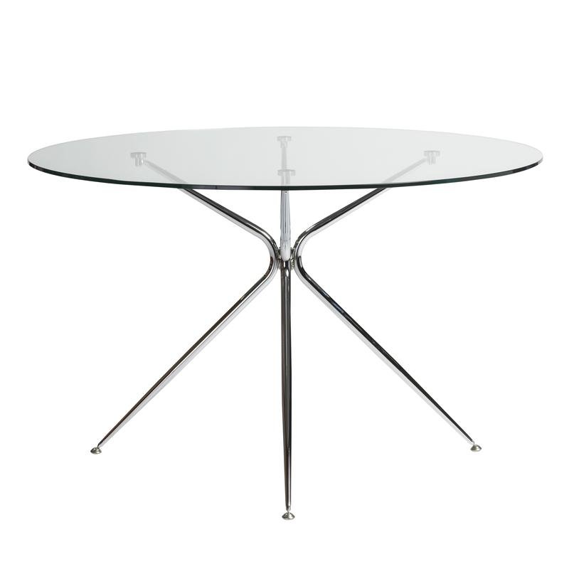 Atos 48" Round Dining Table with Clear Tempered Glass Top and Chrome ...