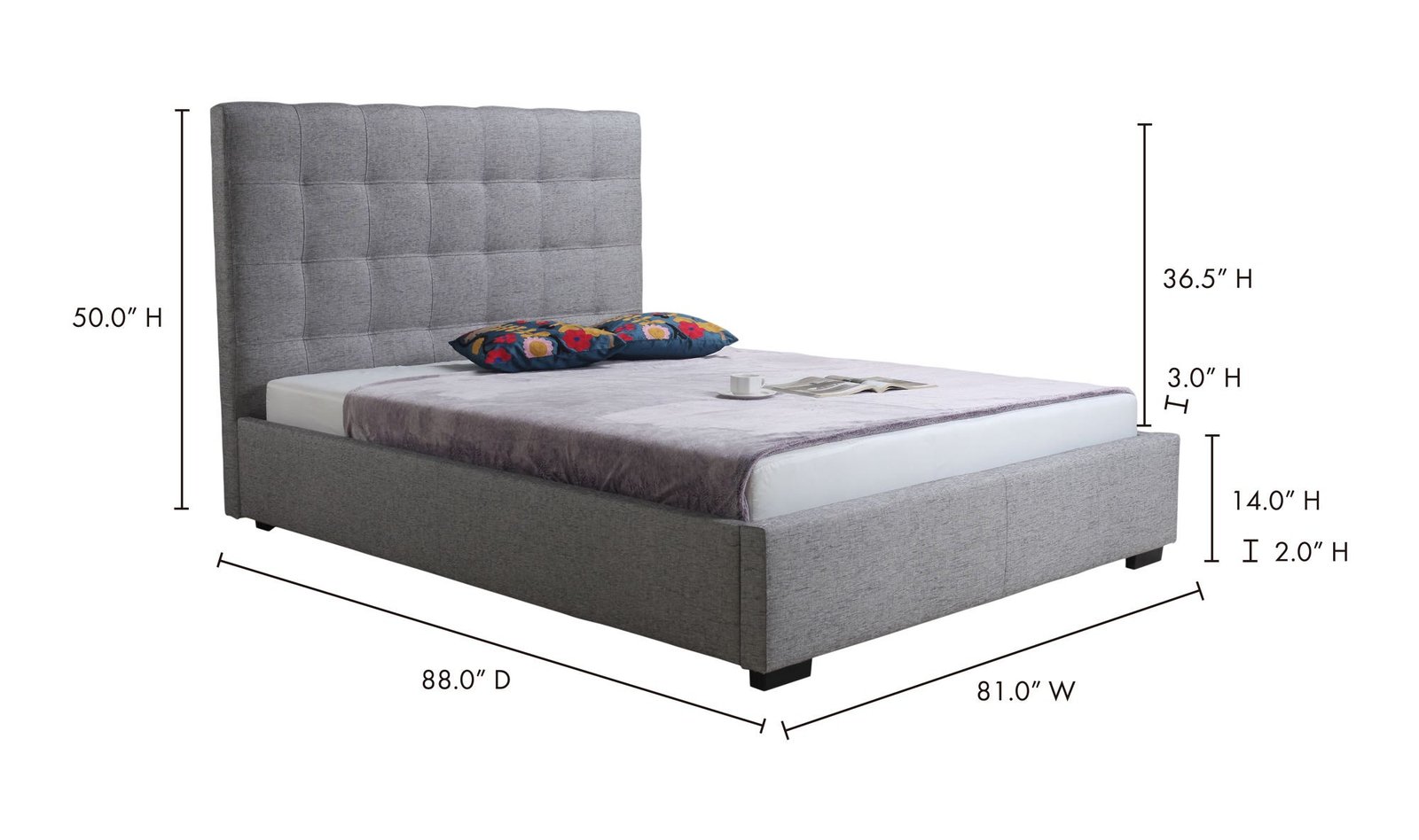 BELLE STORAGE BED KING GREY - Metro Element