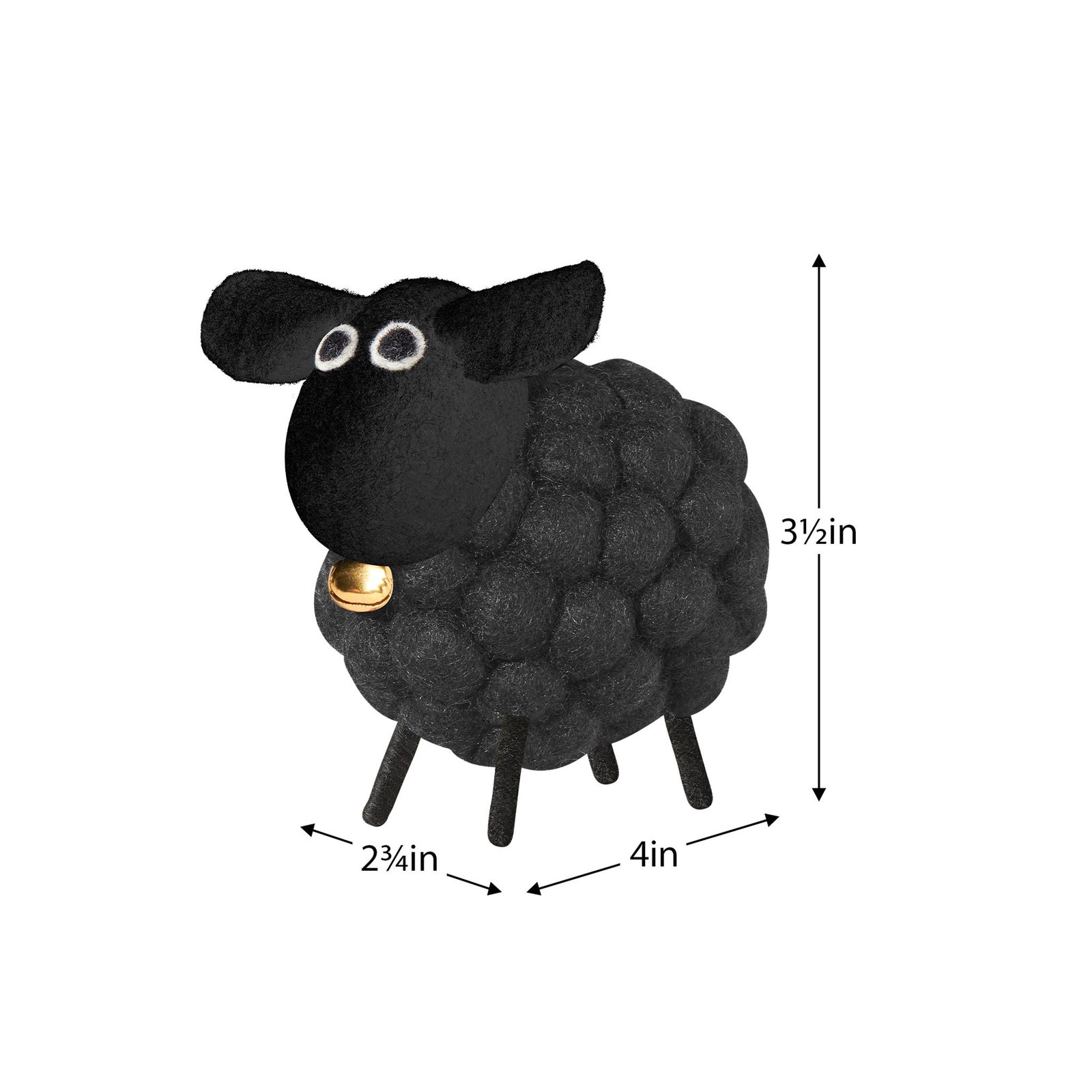 MODWOOL Felt Ball 3.5 Inch Tall Sheep Decor - Black - Metro Element