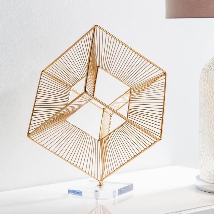 3D Radiant Cube 16h" Decor Sculpture - Gold - Metro Element
